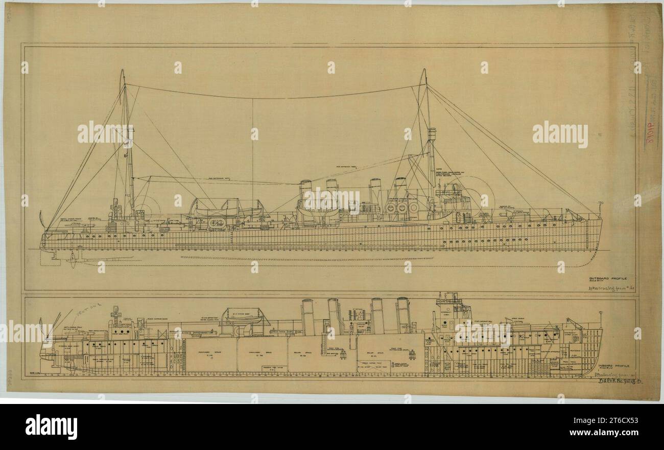 USS Bush (DD-166)- Outboard Profile, Inboard Profile Stock Photo - Alamy