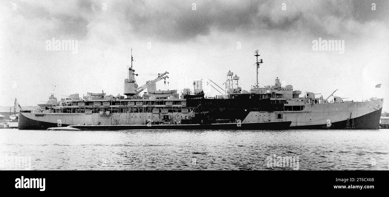 USS Bushnell (AS-15) at Pearl Harbor, Hawaii (USA), circa in April 1944 ...