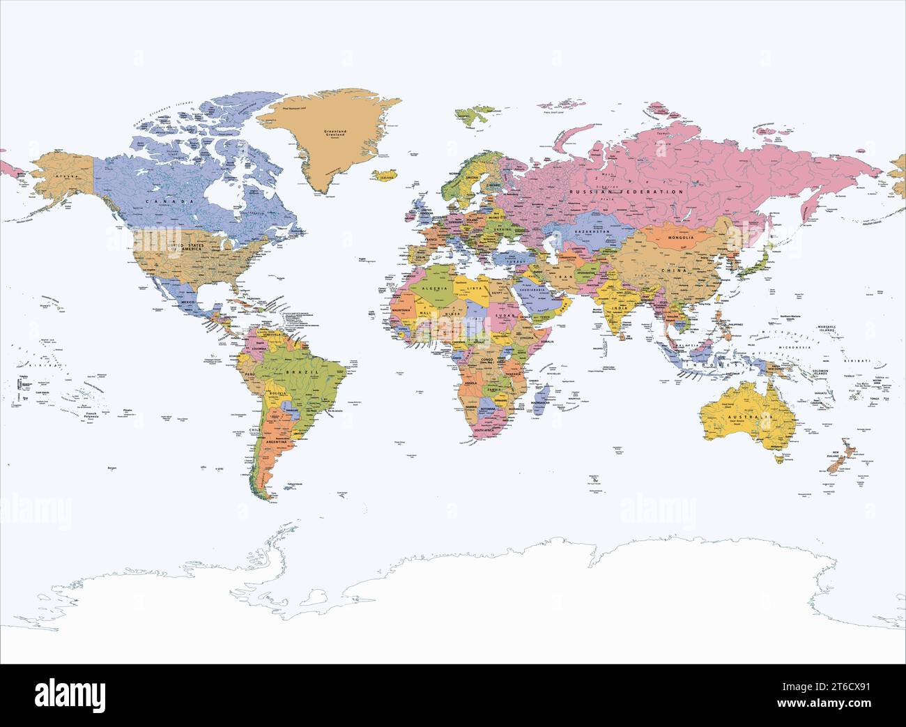 Political world map Miller projection Stock Vector Image & Art - Alamy