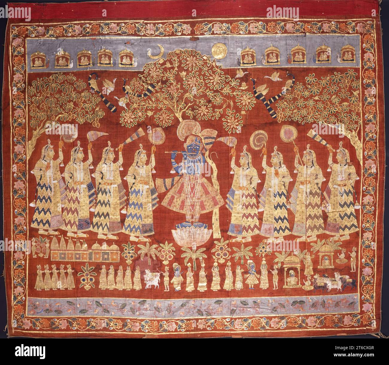 Temple Hanging (Pichvai) Depicting Krishna with Gopis, c1800. The Hindu ...