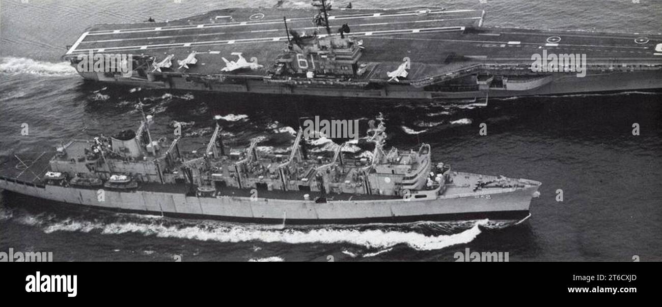 USS Camden (AOE-2) replenishes USS Ranger (CV-61), in 1976 Stock Photo ...