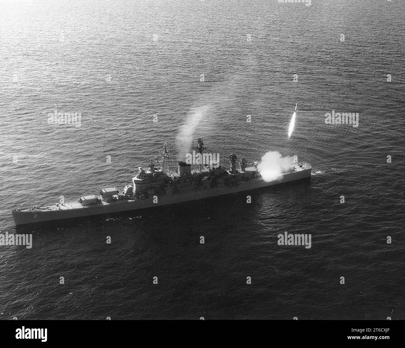 USS Canberra (CAG-2) fires a Terrier missile in February 1957 Stock ...