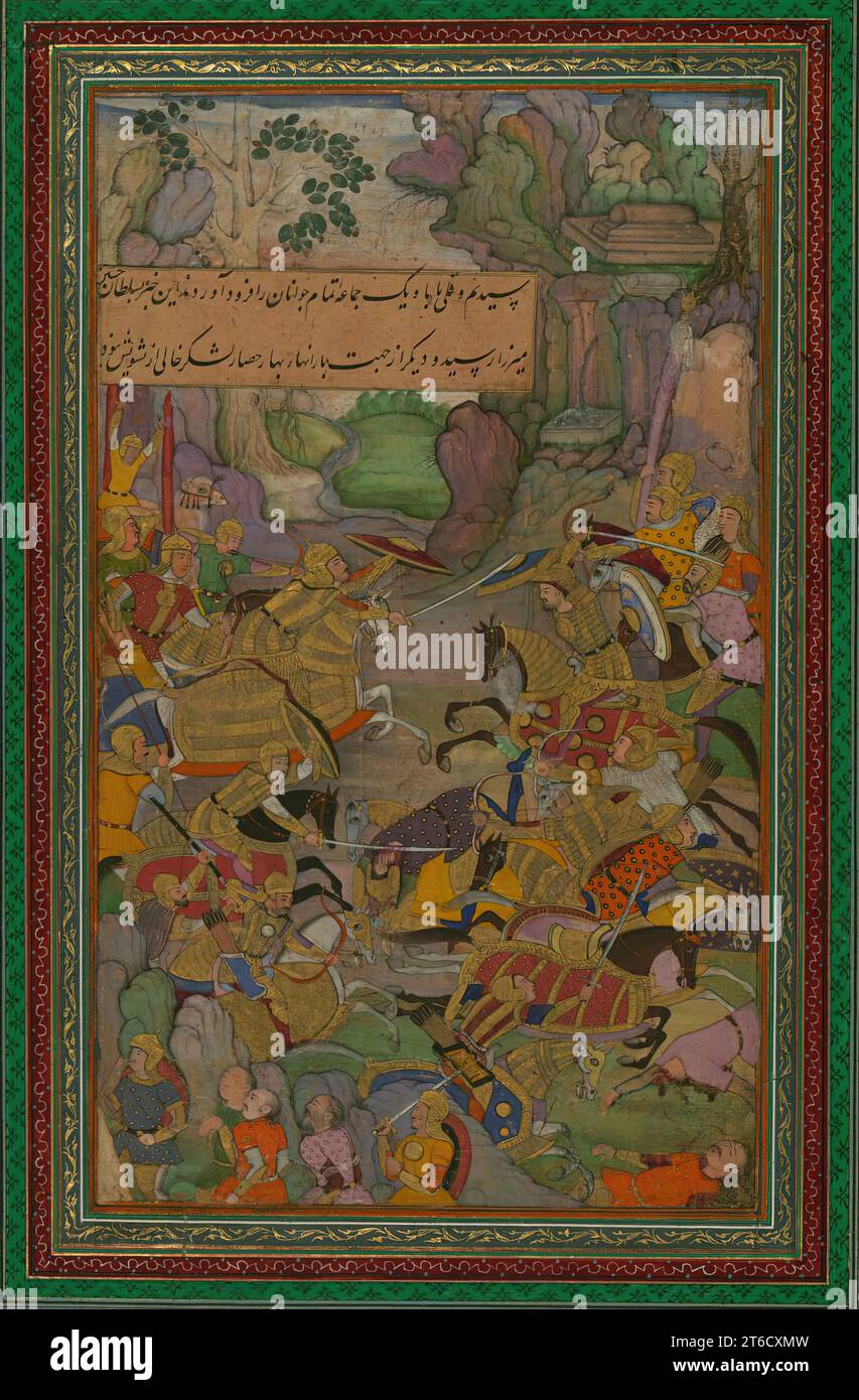 Single Leaf of a Battle Scene from the Baburnamah, late 10th century AH ...