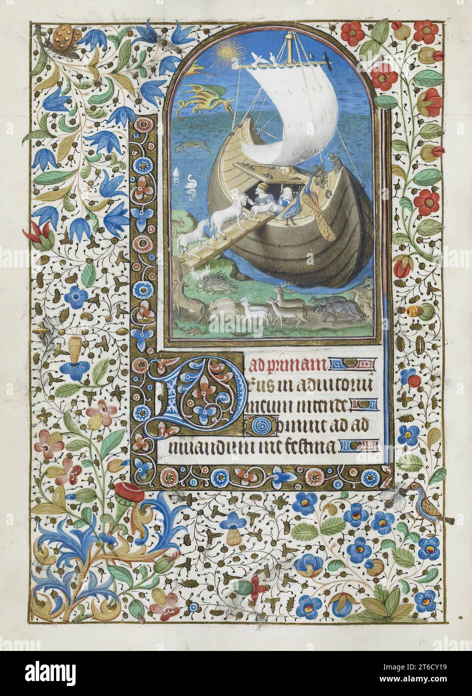 Noah's Ark, leaf from Book of Hours, c1465-1470. The animals boarding ...