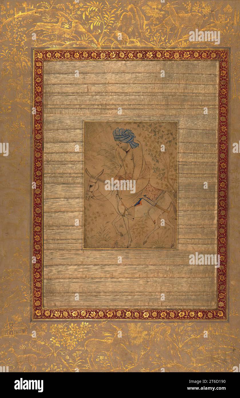 Single Leaf of a Man on a Donkey, early 11th century AH/AD 17th century ...