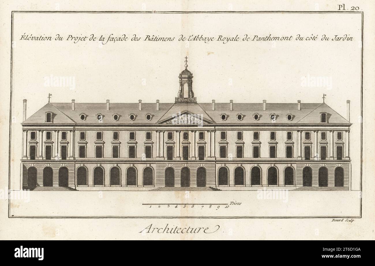 Elevation of the facade of Pentemont Abbey, Paris, garden side ...
