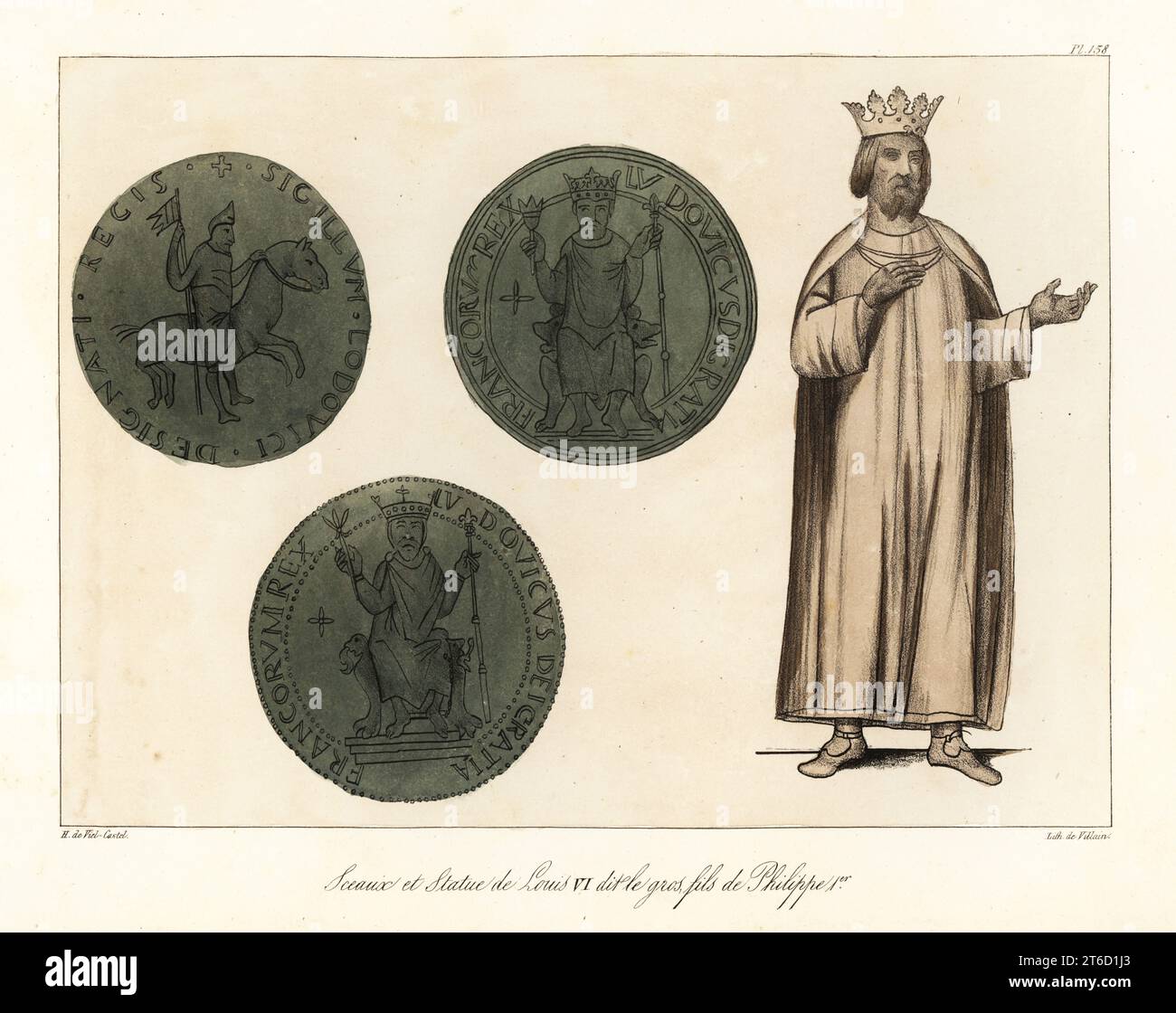 Seals and statue of King Louis VI, Louis the Fat or the Fighter, 1081 ...