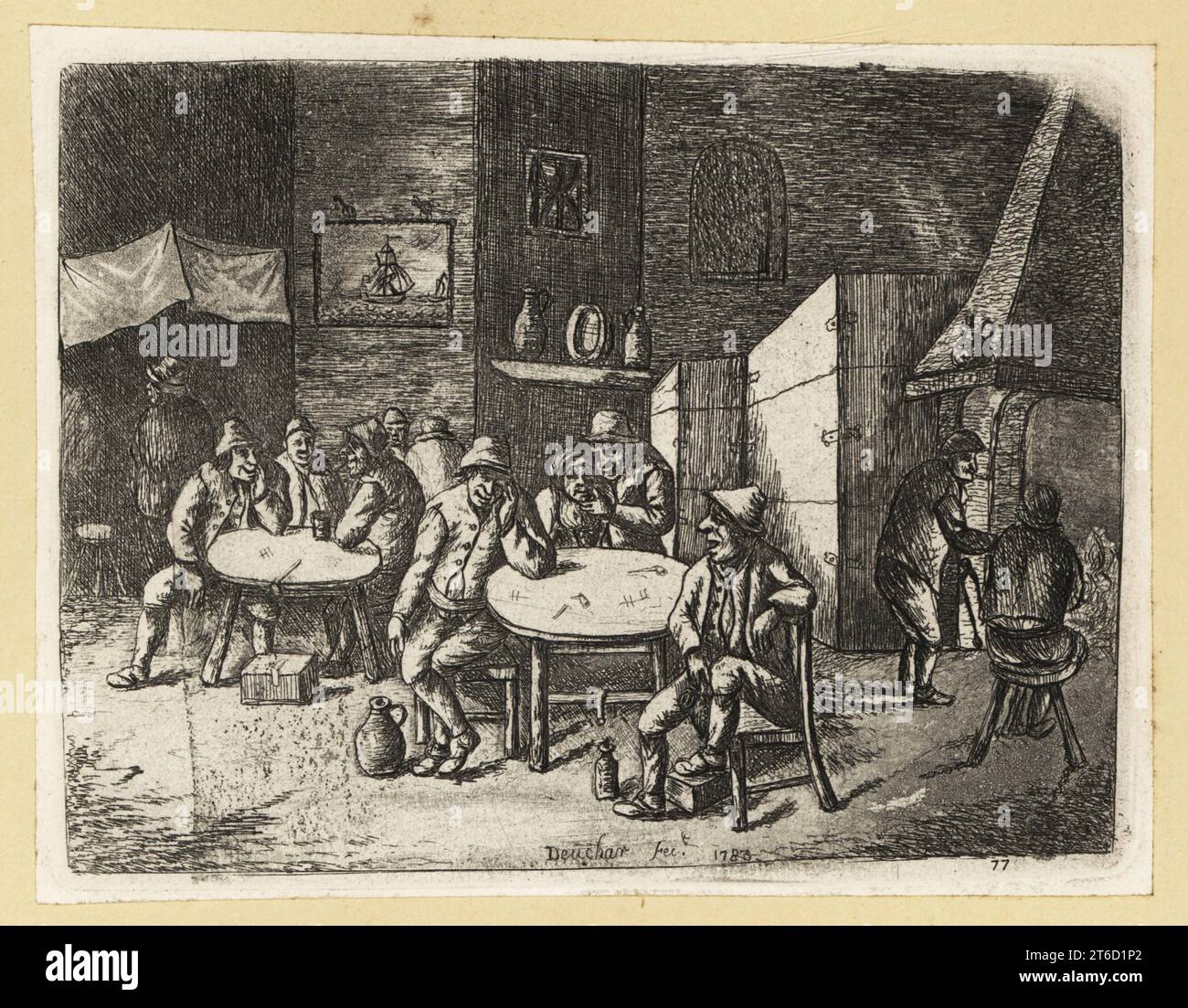 17th century Dutch tavern scene, with many peasants drinking at wooden ...