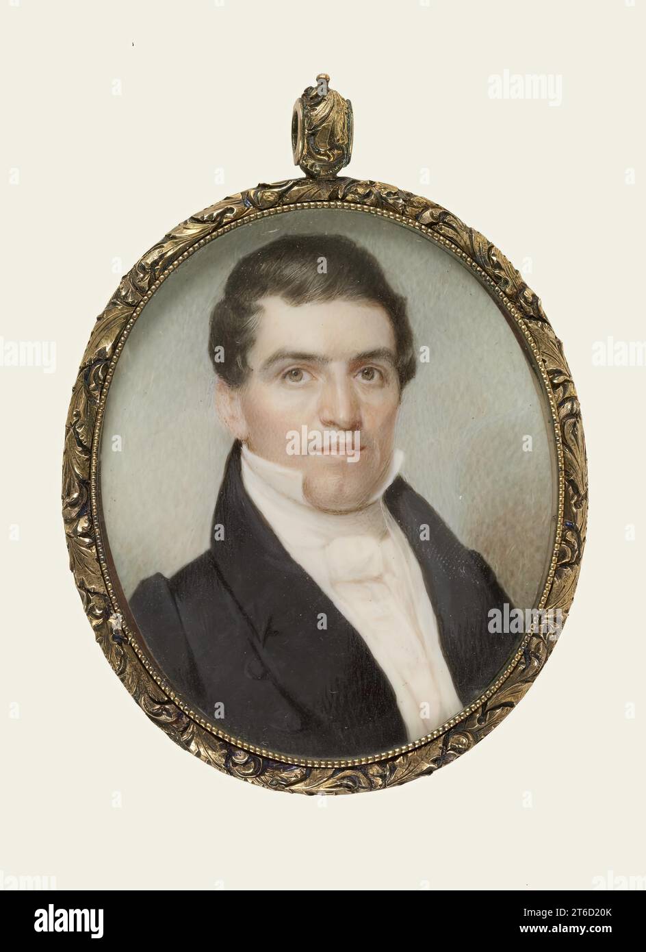 A Gentleman, 1825-1850. Bust-length portrait of a young man with brown hair, wearing a black ...