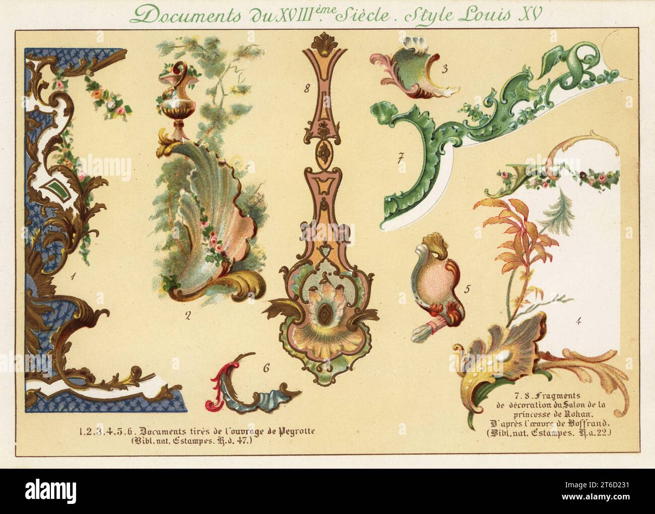 Design elements from the era of King Louis XV, 18th century. 1-6 after ...