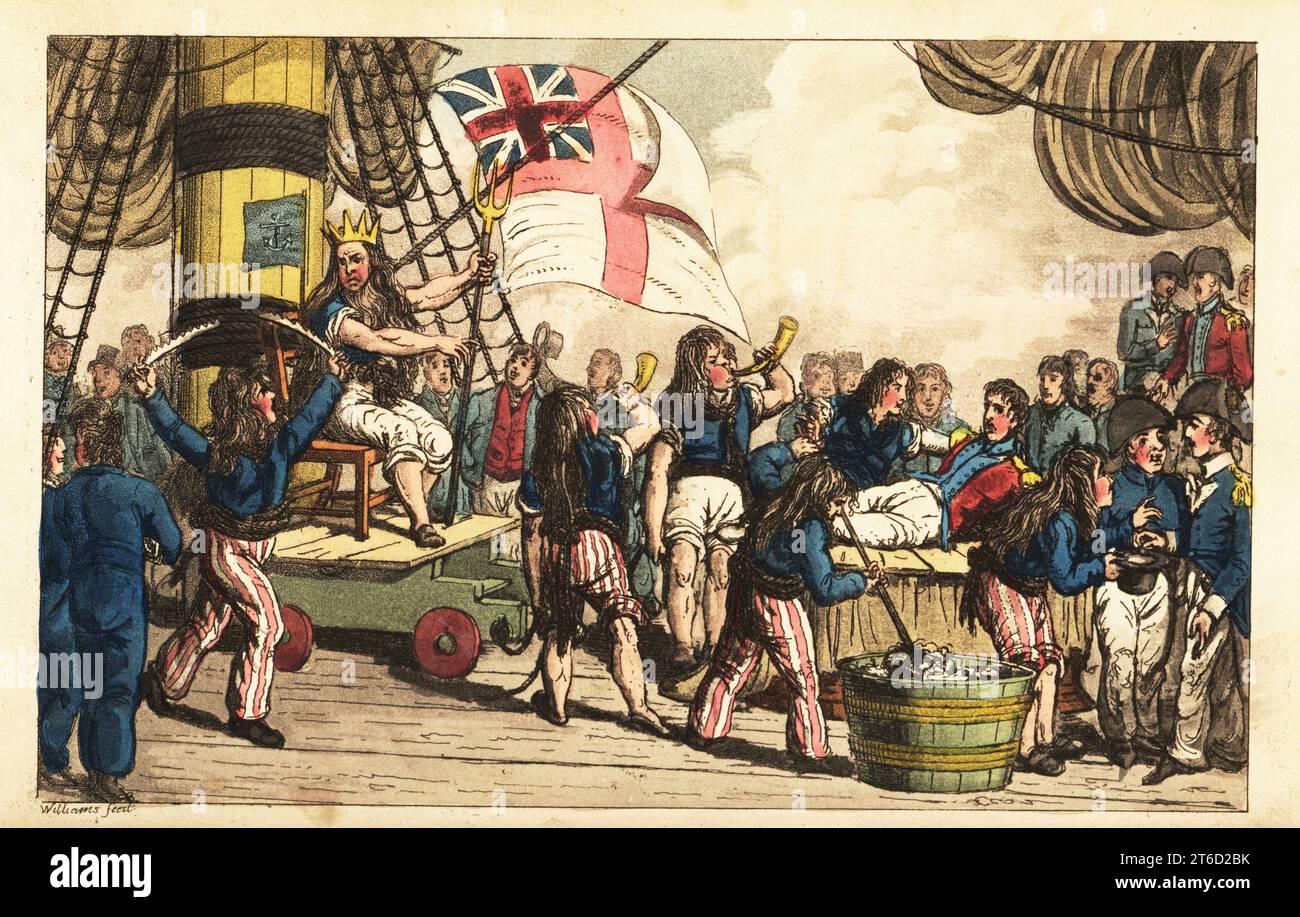 Captain Newcome is shaved roughly before being dunked in a tub of bilge ...