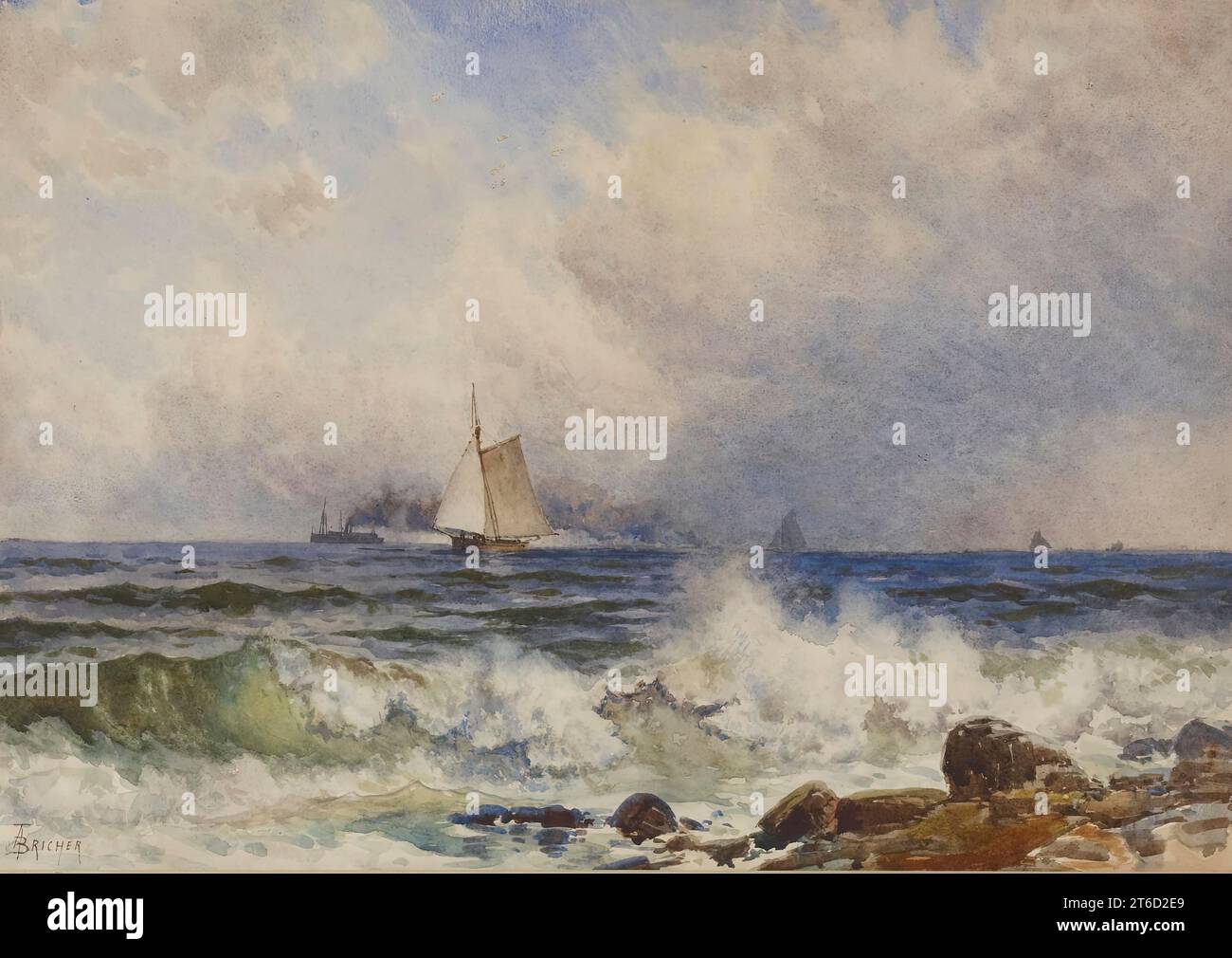 Coastal Scene, 2nd half 19th century. This seascape shows sailing boats ...