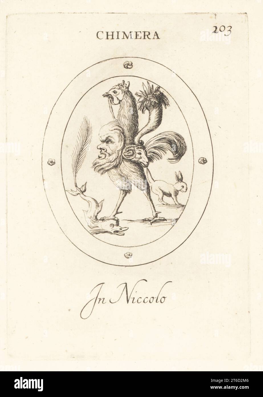 Amulet to ward off evil with a chimera. A rooster with ram's head ...