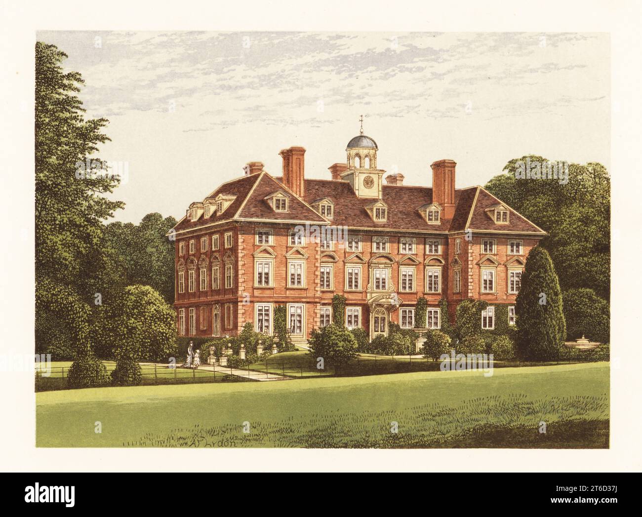Tyttenhanger Park, Herefordshire, England. Tyttenhanger House is a red ...