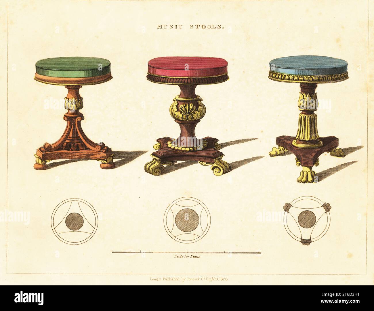 Music stools, Regency style. Music or piano stools in carved wood and ...