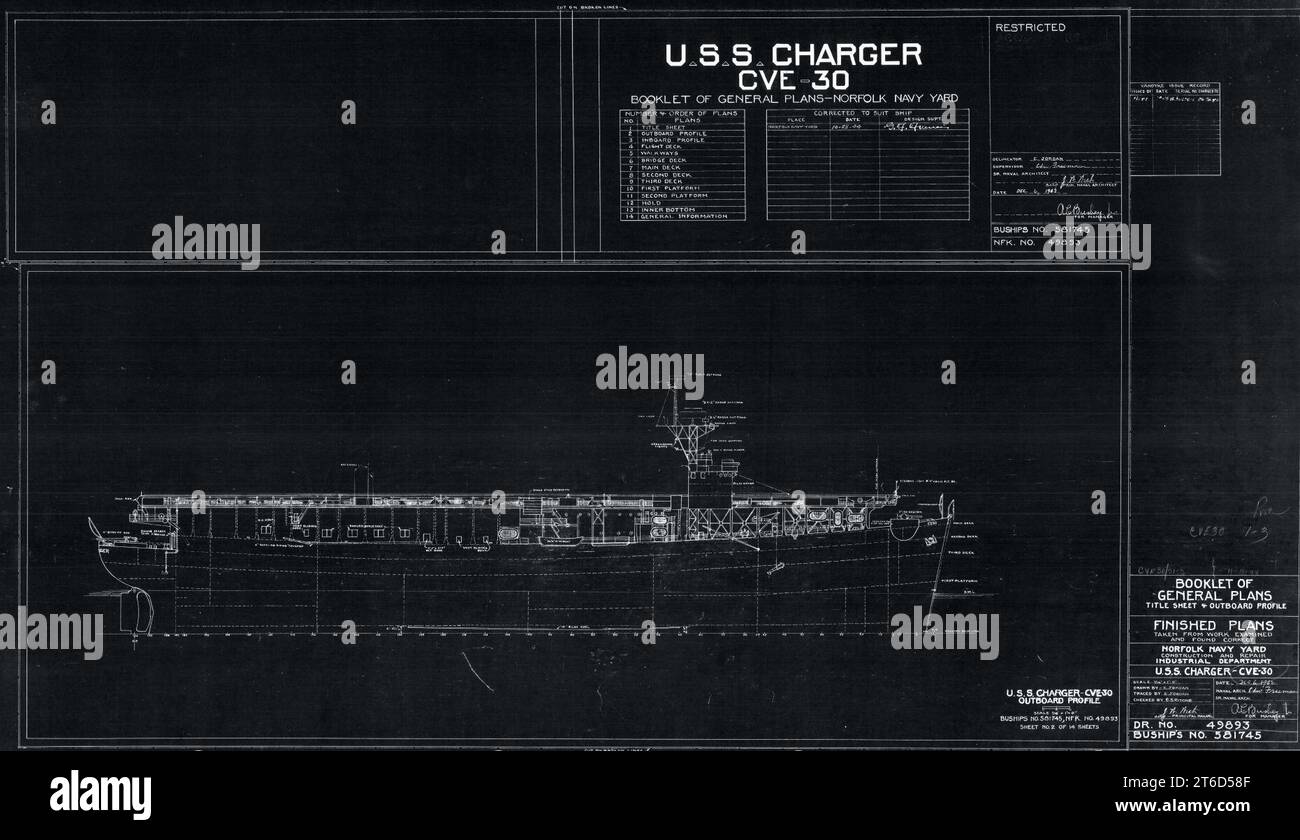 USS Charger (CVE-30), Booklet of General Plans - Title Sheet & Outboard ...