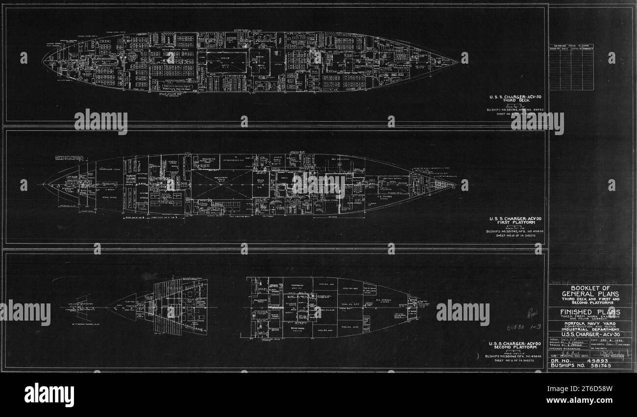USS Charger (CVE-30), Booklet of General Plans - Third Deck and First ...