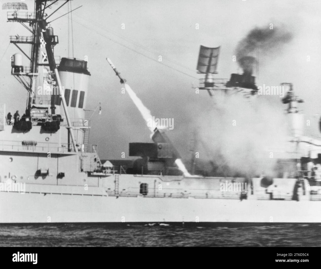 USS Charles F. Adams (DDG-2) launches a RUR-5 ASROC on 18 November 1960 ...