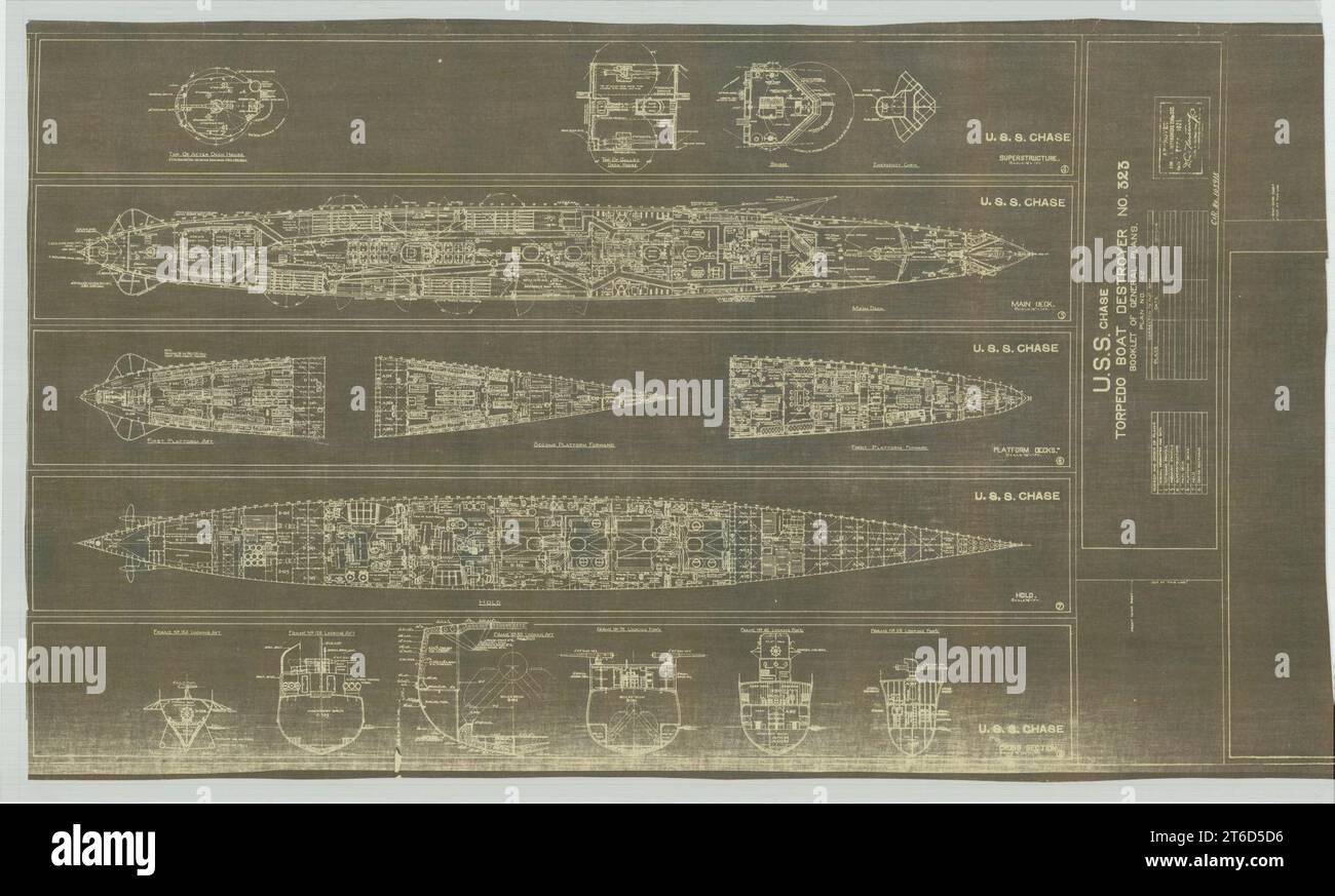 USS Chase (DD-323)- Superstructure., Main Deck., Platform Decks., Hold ...