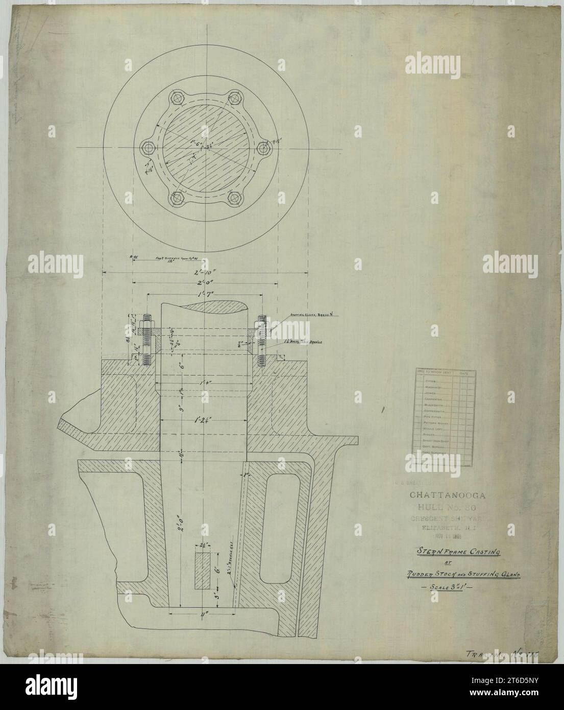 USS Chattanooga (C-16)- Stern Frame Casting at Rudder Stock and ...