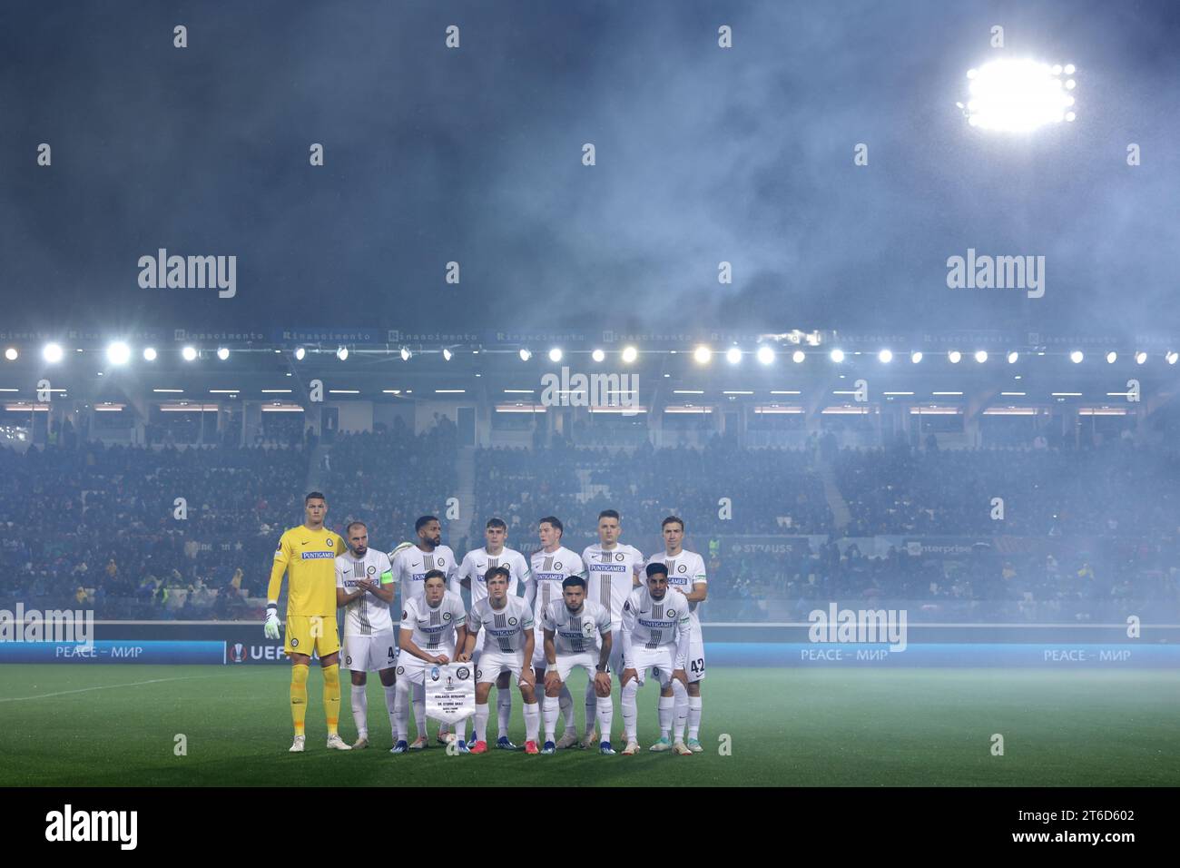 Bergamo, Italy. 9th Nov, 2023. The SK Sturm Graz starting eleven line ...