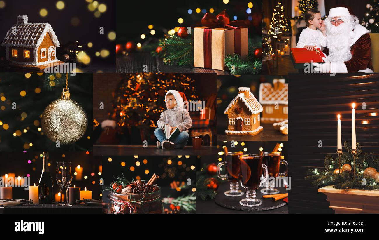 Christmas themed collage. Collection of festive photos, banner design ...