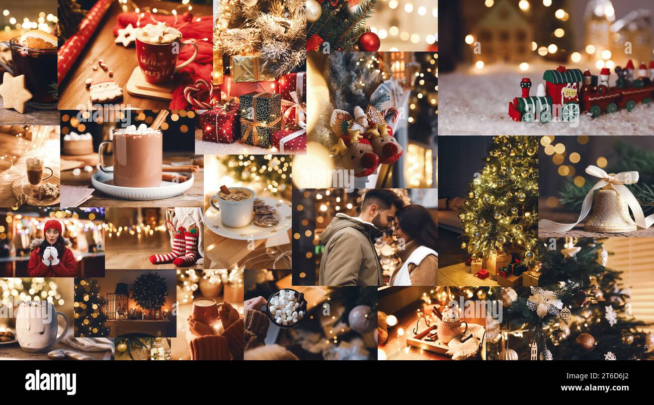 Christmas themed collage. Collection of festive photos, banner design ...