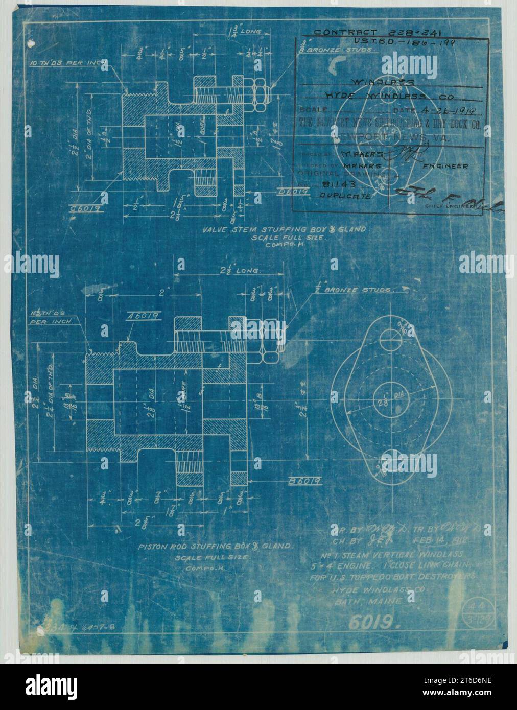 USS Clemson (DD-186)- No. 1 Steam Vertical Windlass., Sheet 1 Stock ...