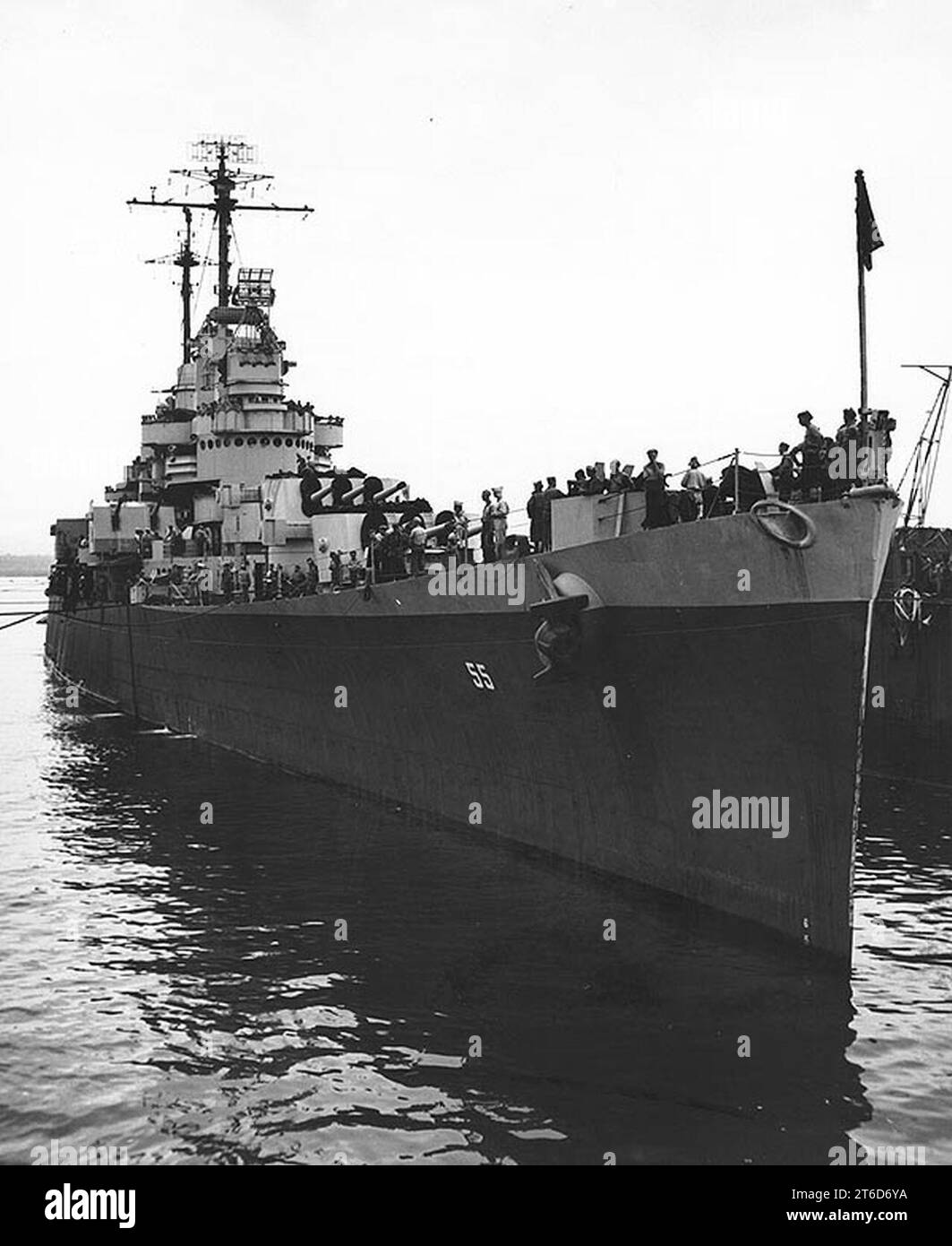 USS Cleveland (CL-55) in floating drydock ABSD-1 off Espiritu Santo on ...