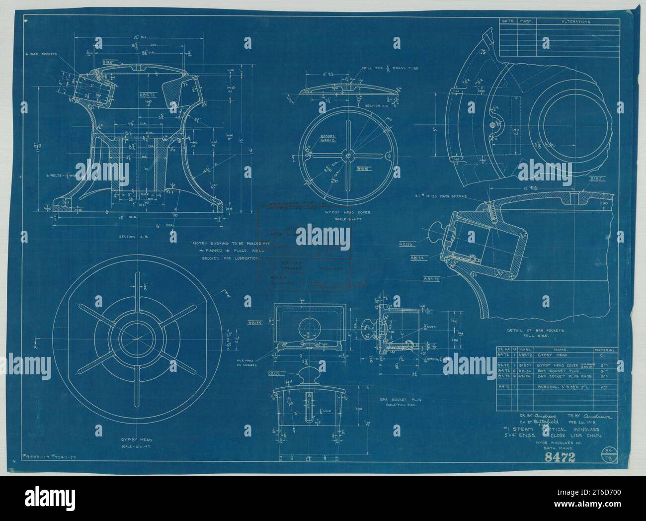 USS Clemson (DD-186)- No. 1 Steam Vertical Windlass., Sheet 8 Stock ...