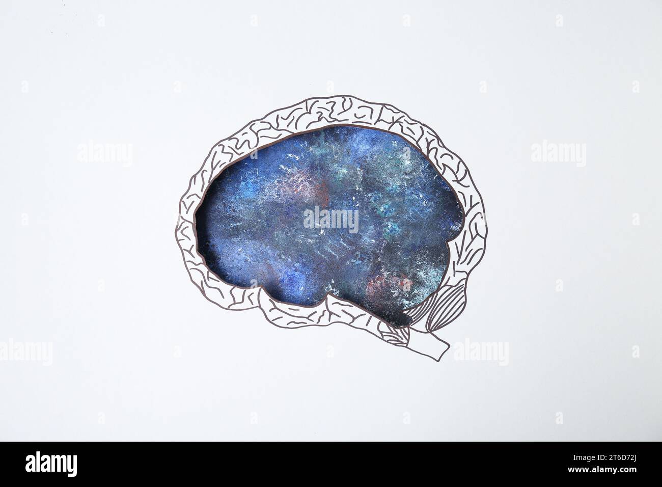 Imaginative thinking. Drawing of galaxy, top view through paper with ...