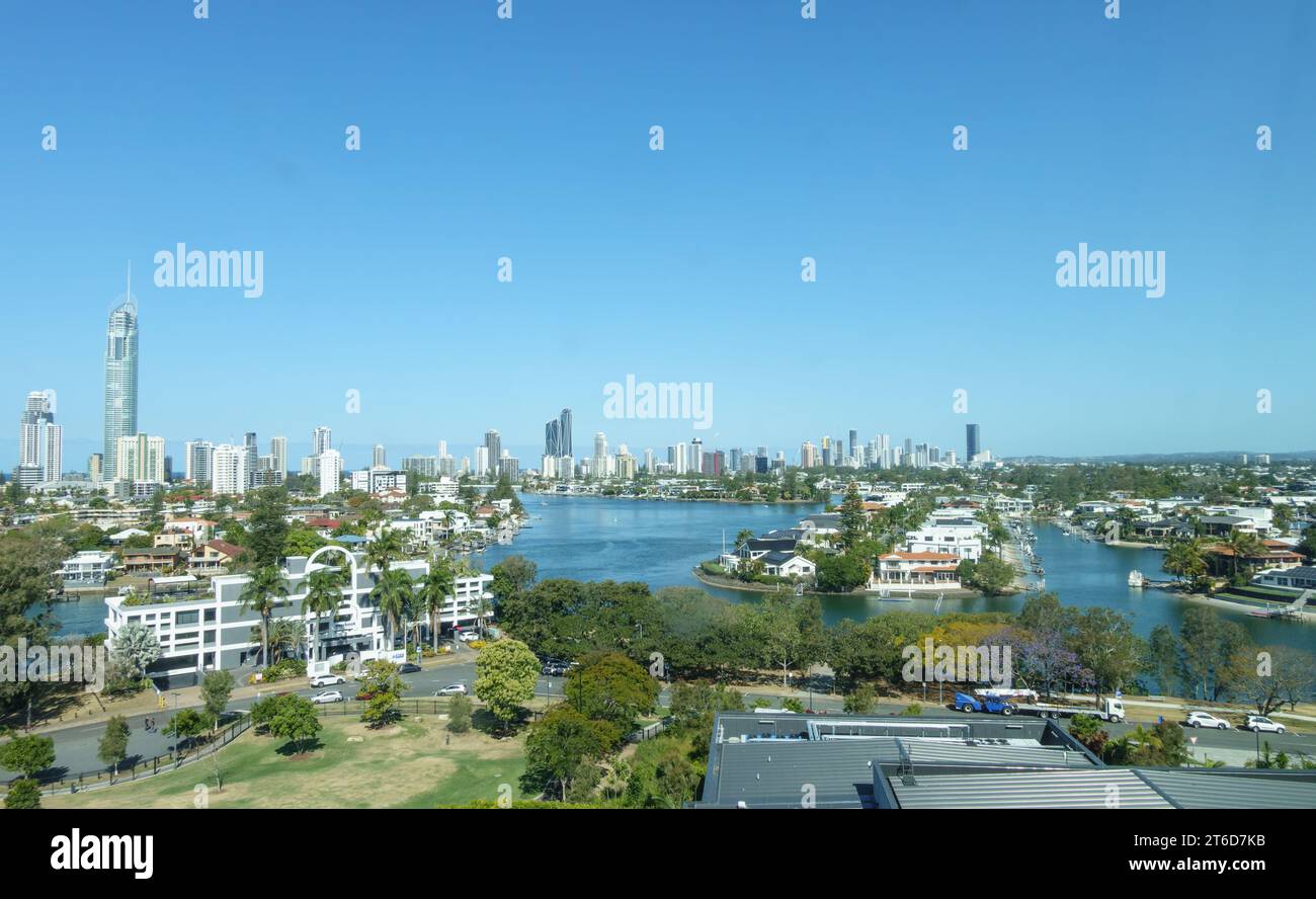 Aerial view Surfers Paradise urban landscape and Nerang River Stock ...