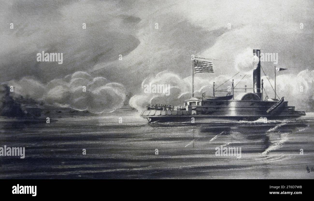 USS Commodore Hull at Plymouth, North Carolina, engaging the batteries ...