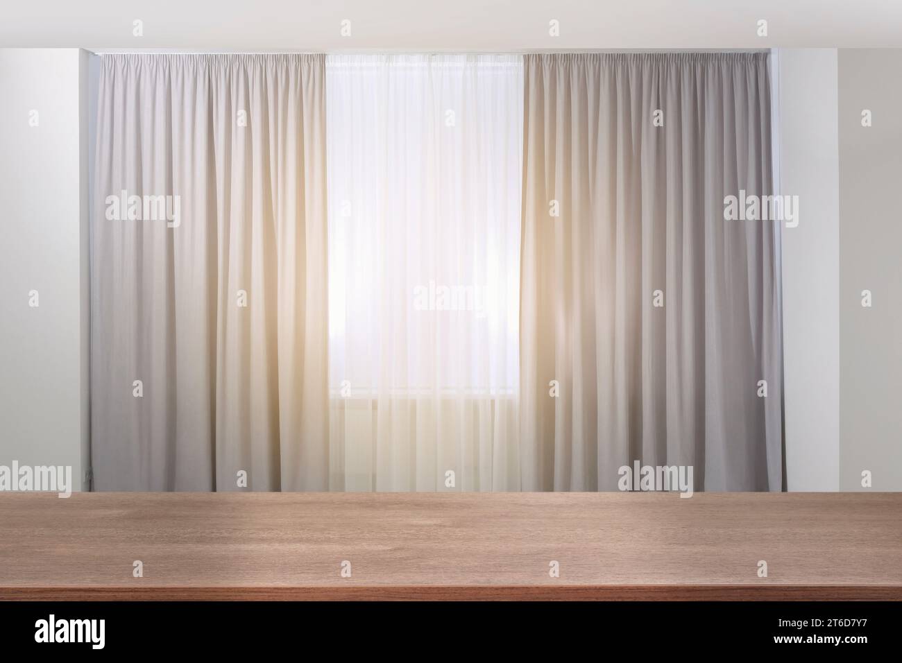 Empty wooden table against window indoors. Space for design Stock Photo ...