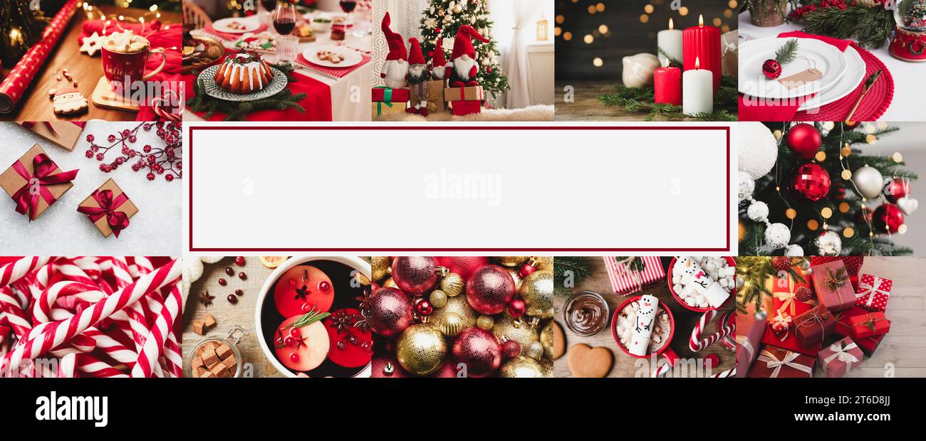 Christmas themed collage, banner design. Collection of festive photos ...
