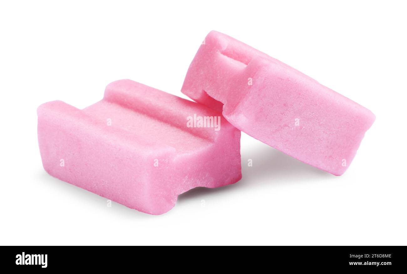 Tasty pink bubble gums isolated on white Stock Photo - Alamy