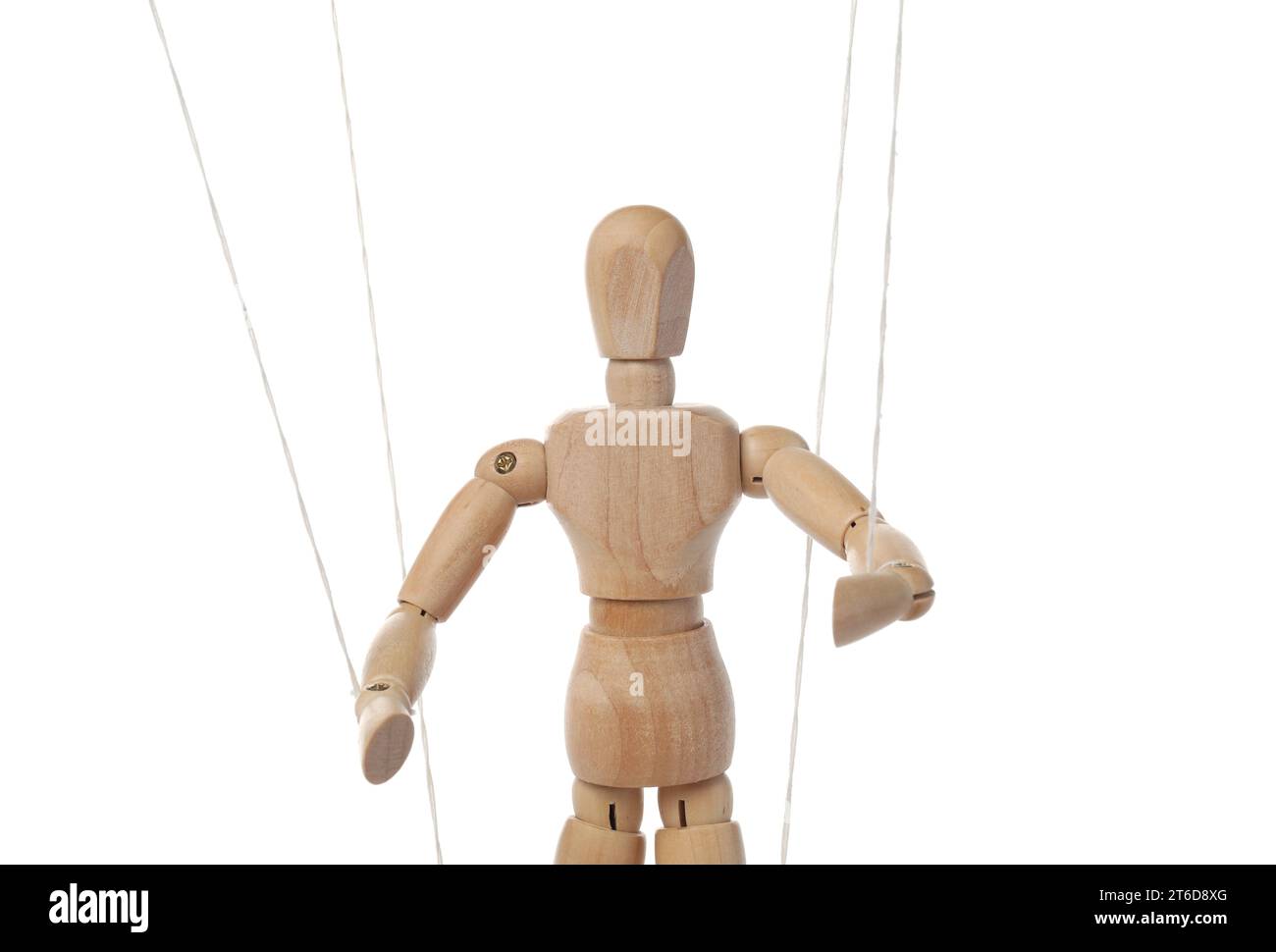 One wooden puppet with strings on white background Stock Photo - Alamy