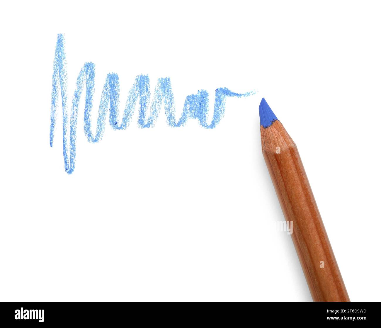 Blue pastel pencil and scribble isolated on white, top view. Drawing ...