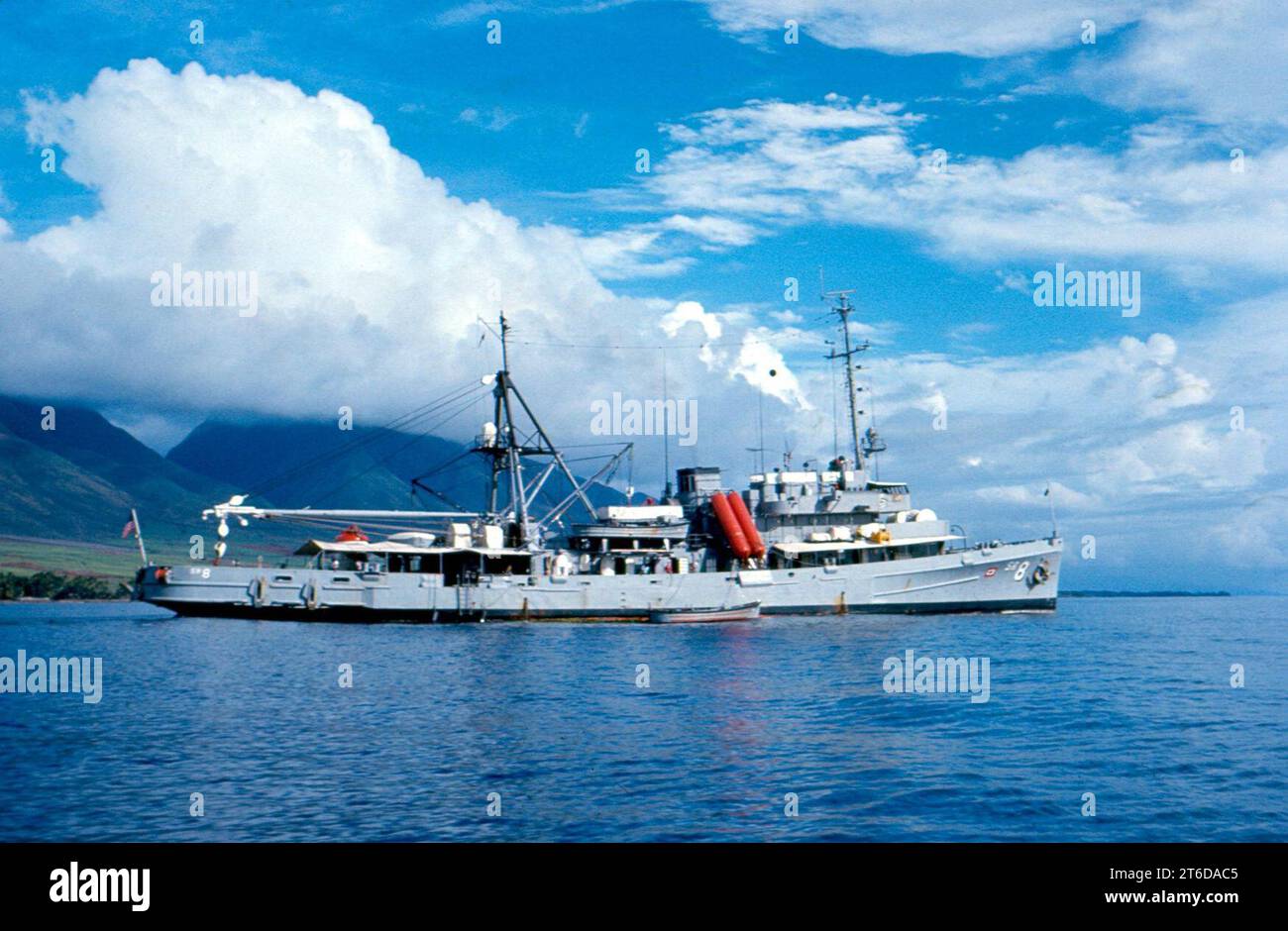 USS Coucal (ASR-8) anchored off Lahaina, Maui, Hawaii (USA), in 1974 ...