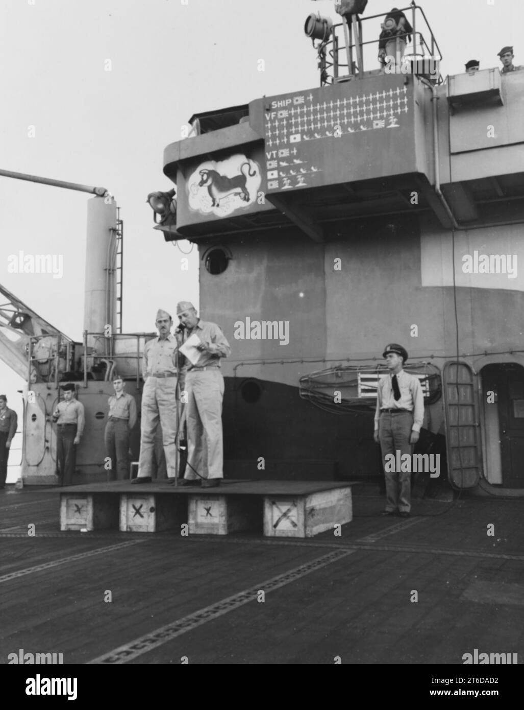 USS Cowpens (CVL-25) change of command in Nov 1944 Stock Photo - Alamy