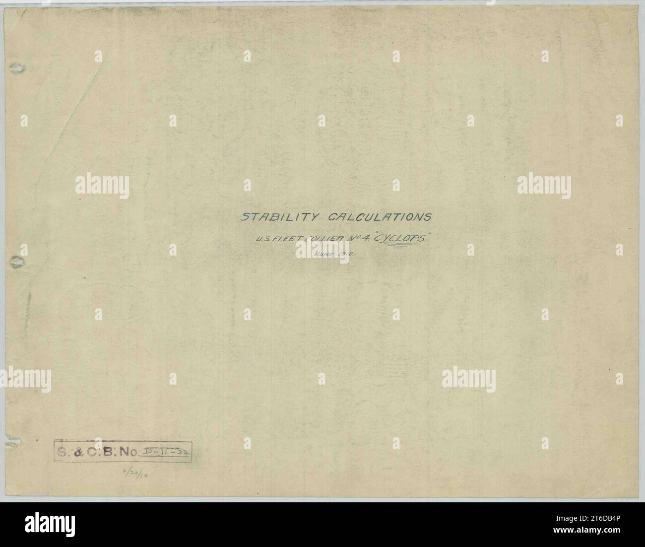 USS Cyclops (AC-4)- Stability Calculations, Booklet Cover Sheet Stock ...