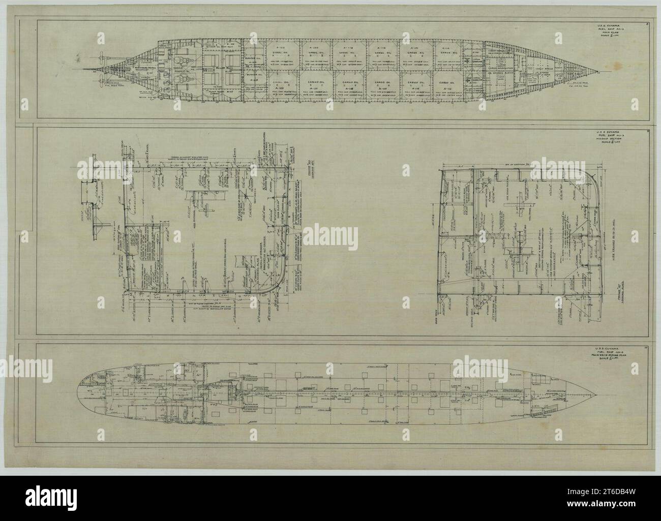 USS Cuyama (AO-3)- Hold Plan; Midship Section; Main Deck Piping Plan ...