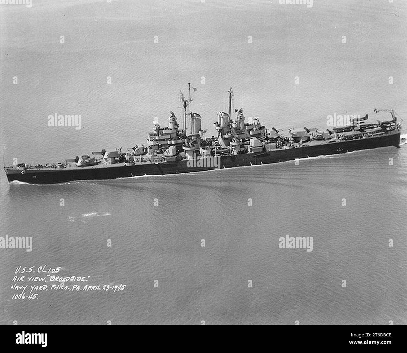 USS Dayton (CL-105) underway in the Delaware River on 23 April 1945 ...