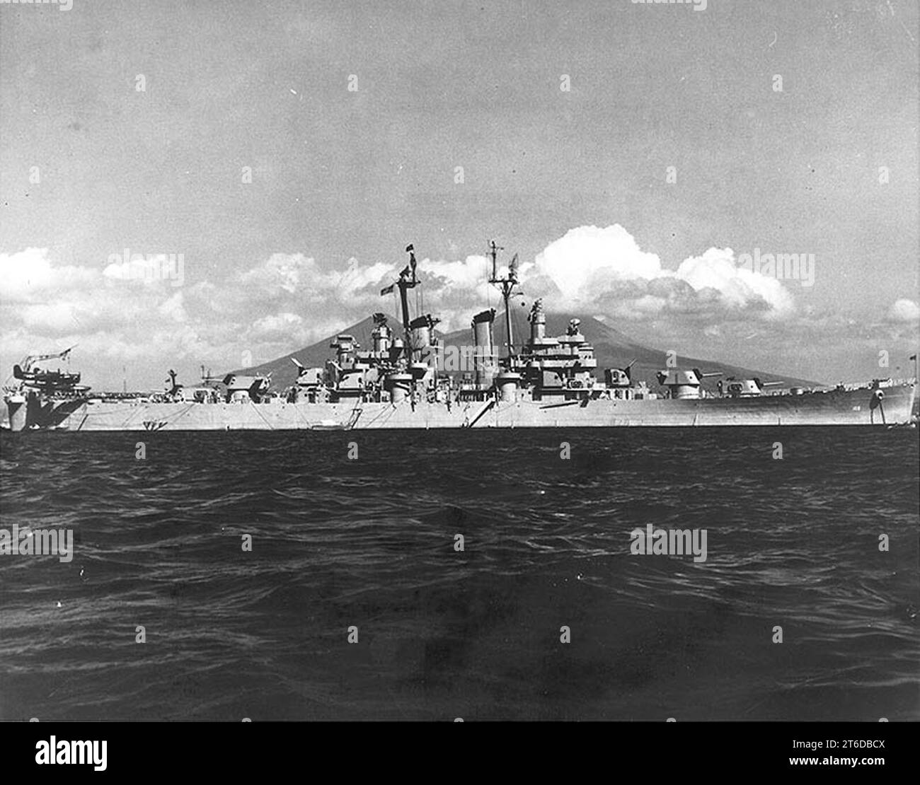USS Dayton (CL-105) at anchor off Naples, Italy, in the fall of 1947 ...