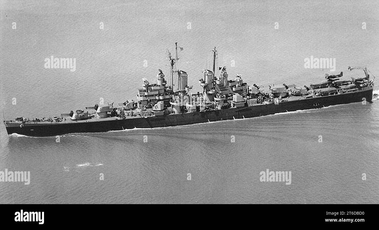 USS Dayton (CL-105) underway in the Delaware River on 23 April 1945 ...