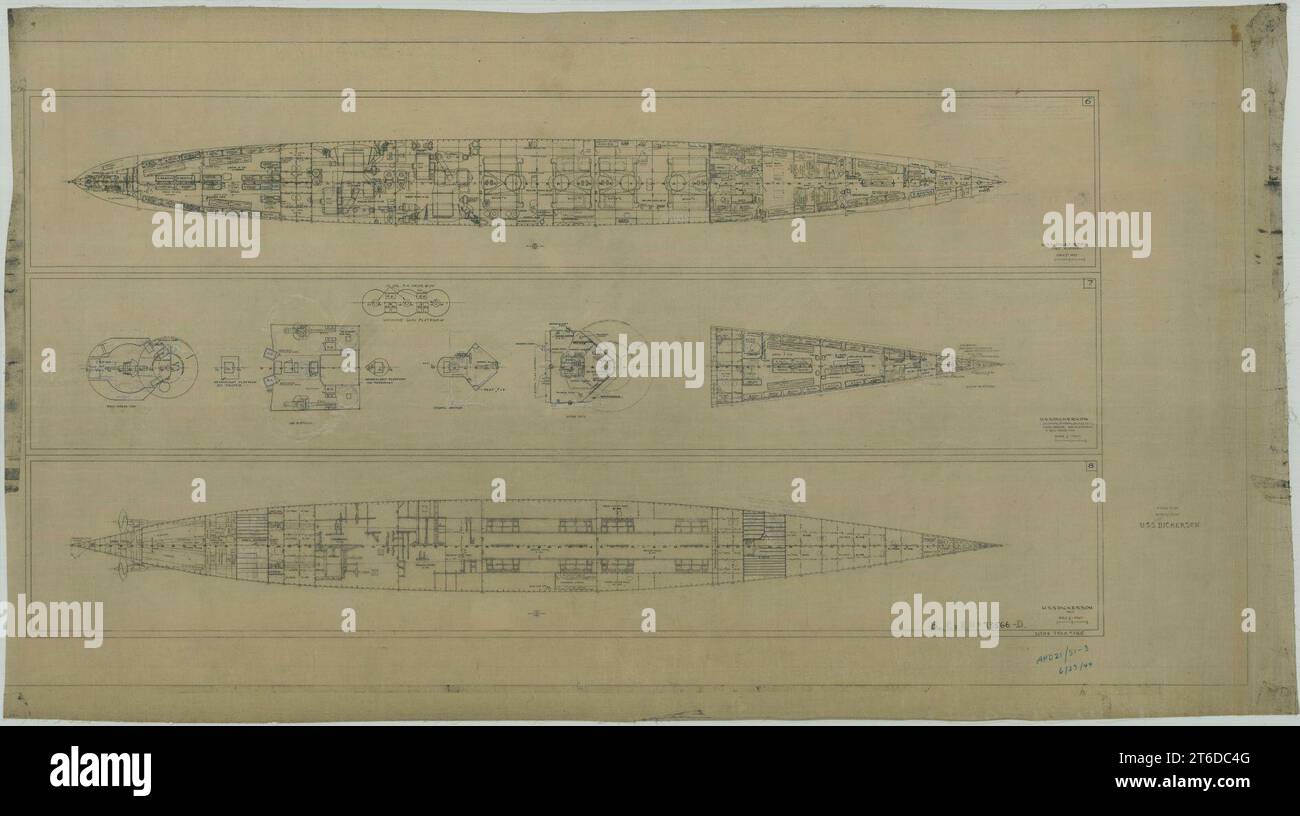 USS Dickerson (DD-157)- Booklet of General Plans - First Platform - Second Platform, Bridge Deck ...
