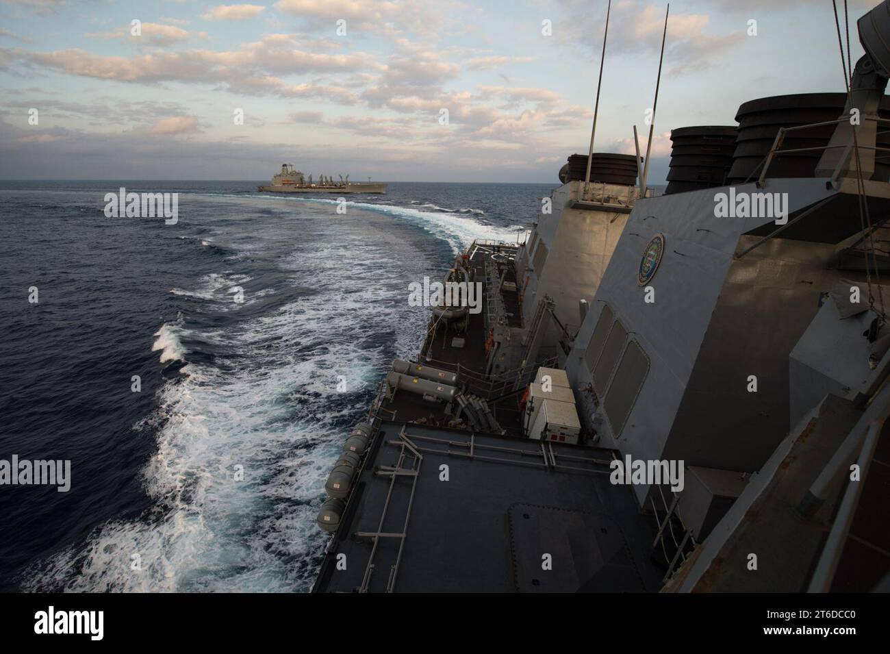 USS Donald Cook breaks away from USNS Leroy Grumman after a refueling ...