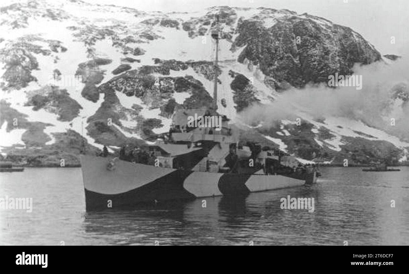 USS Doneff (DE-49) at Finger Bay, Adak, in early April 1944 Stock Photo ...