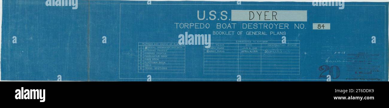 USS Dyer (DD-84)- Booklet of General Plans Cover Sheet Stock Photo - Alamy