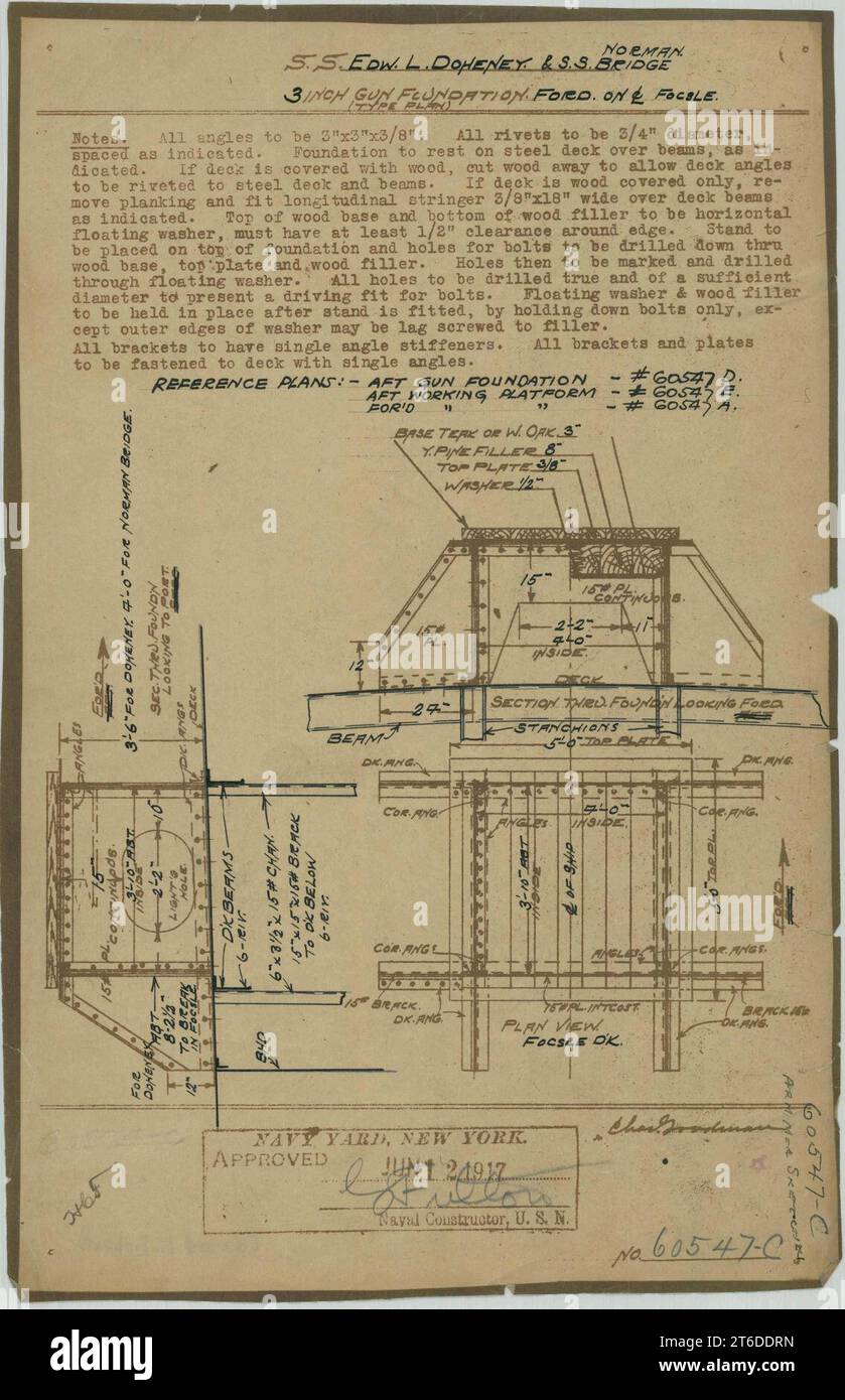 USS Edward L. Doheny III (ID-3835)- 3 Inch Gun Foundation. Ford. On CL ...